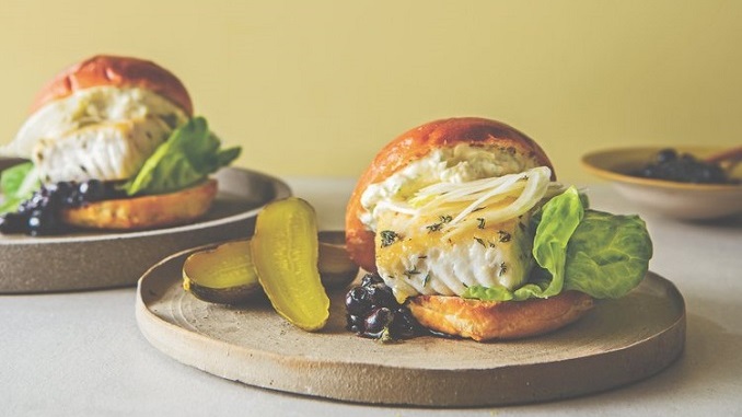 Halibut Burger with Blueberry Relish by Chef Ned Bell